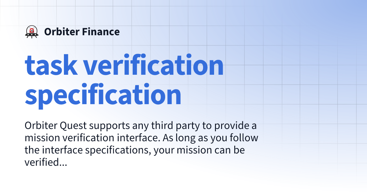 task verification specification | Orbiter Finance